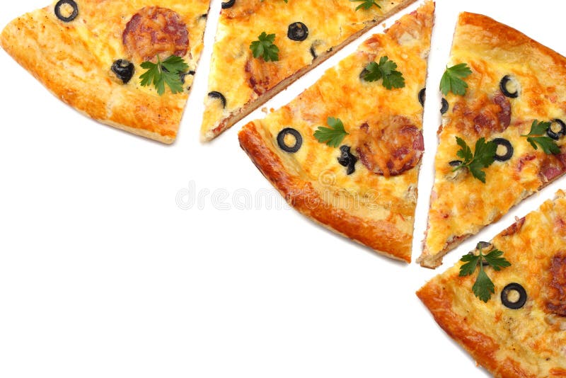 Piece of Pizza with Olives Isolated on White Background. Top View Stock ...