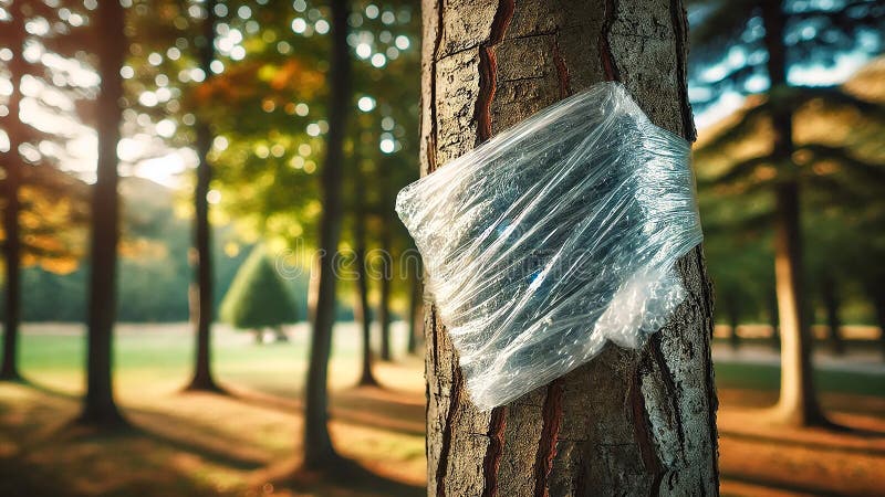 Piece of Plastic Wrap Stuck To a Tree Trunk Stock Illustration ...