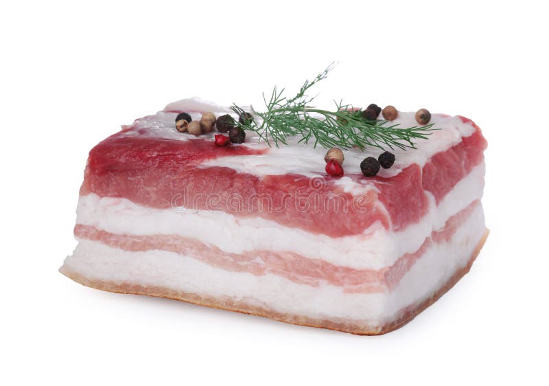 Piece of Pork Fatback with Dill and Spices Isolated on White Stock ...