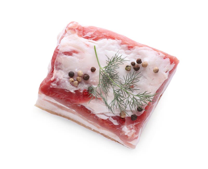 Piece of Pork Fatback with Dill and Spices Isolated on White, Top View ...