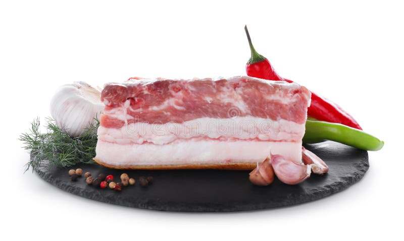 Piece of Pork Fatback Served with Different Ingredients Isolated on ...