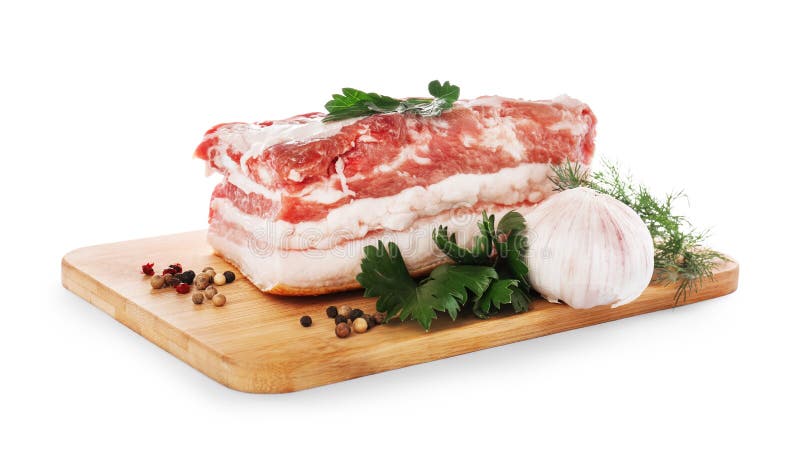 Piece of Pork Fatback Served with Different Ingredients Isolated on ...