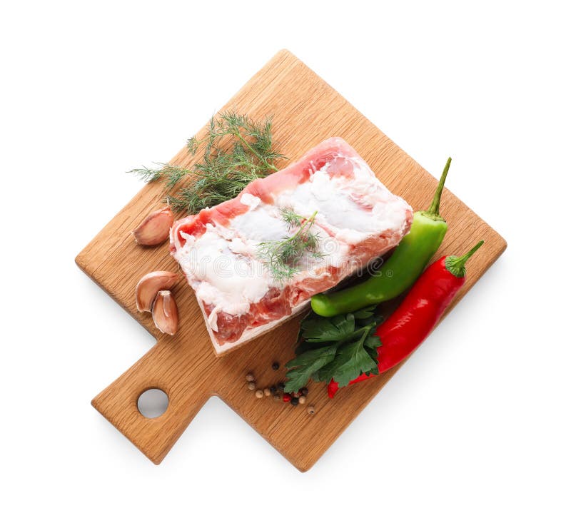 Piece of Pork Fatback Served with Different Ingredients Isolated on ...