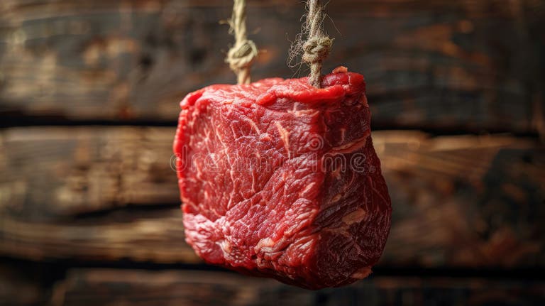 A Piece of Raw Beef Hanging Stock Photo - Image of cooking, culinary ...
