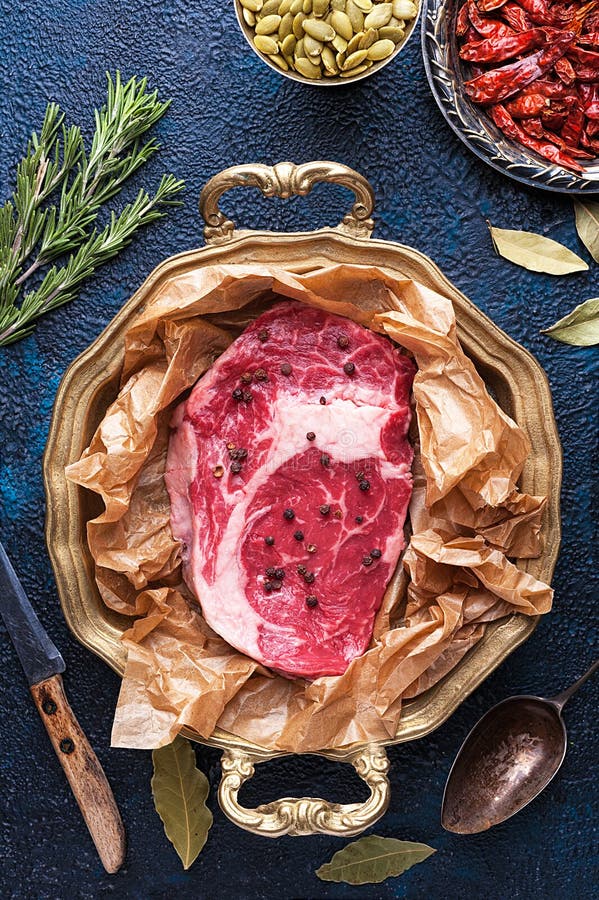 Piece of Raw Meat Beef Top View Stock Photo - Image of angus, black ...
