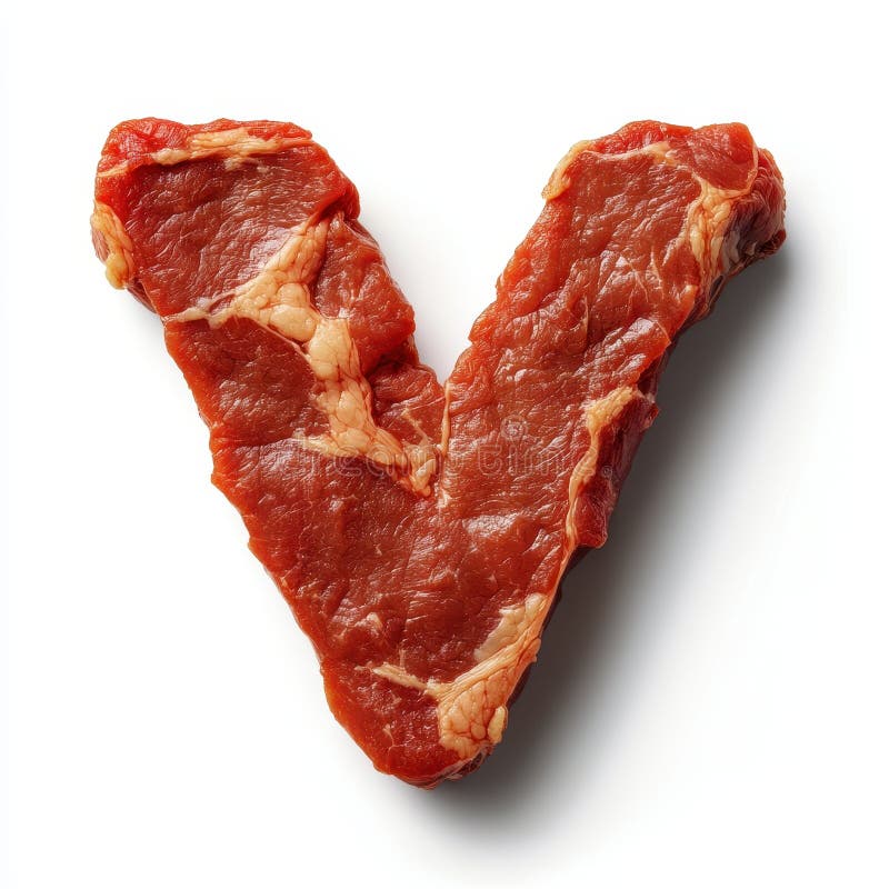 A Piece of Raw Meat Shaped Like the Letter "V" on a White Background ...