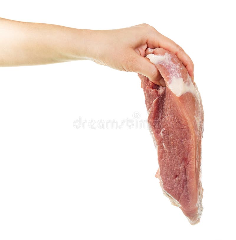 Piece Raw Pork Meat, Garlic and Dill Isolated on White. Stock Photo ...