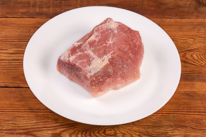 Piece of Raw Pork from the Hind Leg on Dish Stock Image - Image of ...