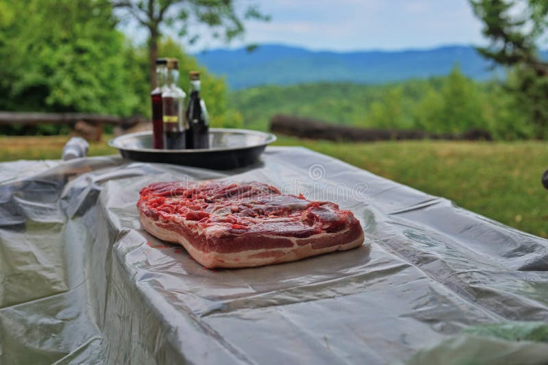 Piece of Raw Pork Meat on the Table Stock Image - Image of lunch ...