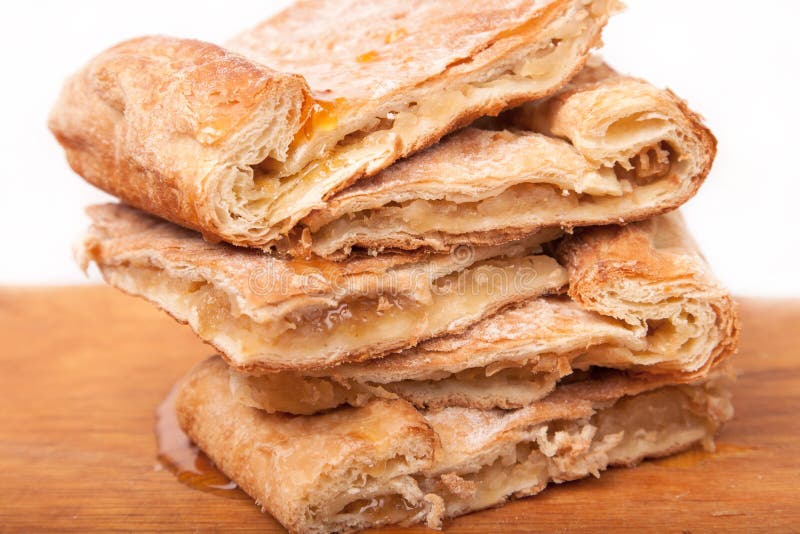 Piece of Slice Thin Sweet Pie on Wooden Stock Photo - Image of cooked ...