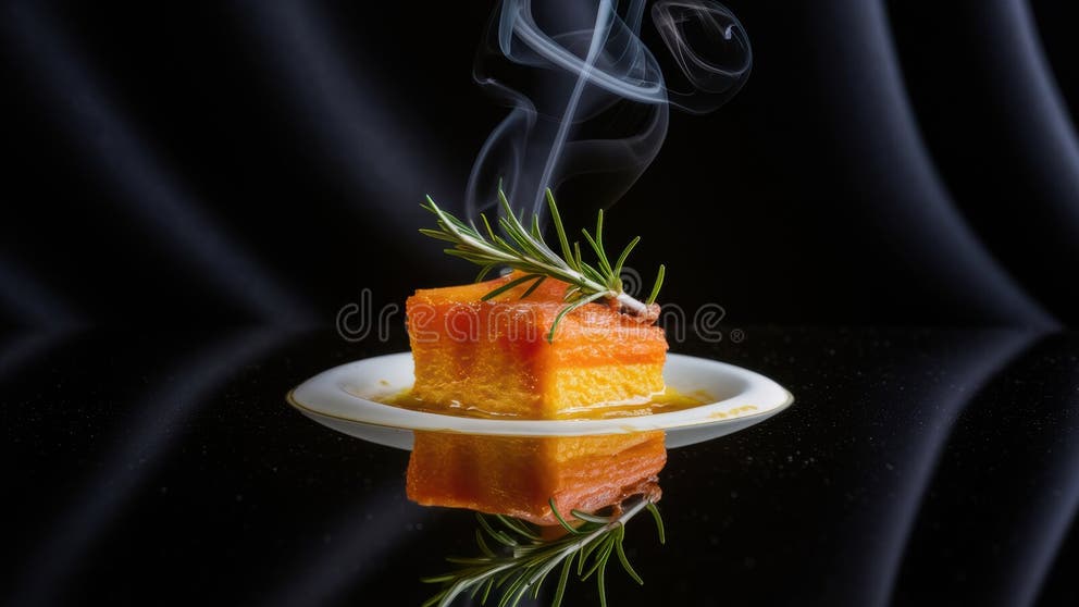 A Piece of a Small Square Cake with Smoke Coming Out, AI Stock Photo ...