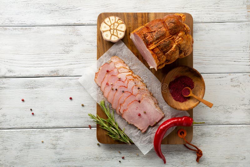 Piece of Smoked Ham Meat and Slices Stock Image - Image of meal, chop ...