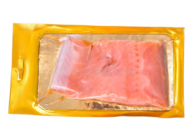 Piece of Smoked Salmon in Package on White Background Stock Image ...