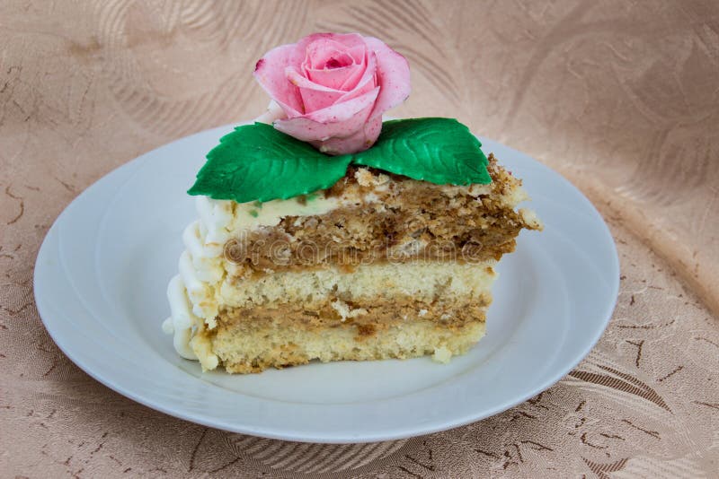 Piece of sponge cake stock image. Image of flowers, leaf - 66282007