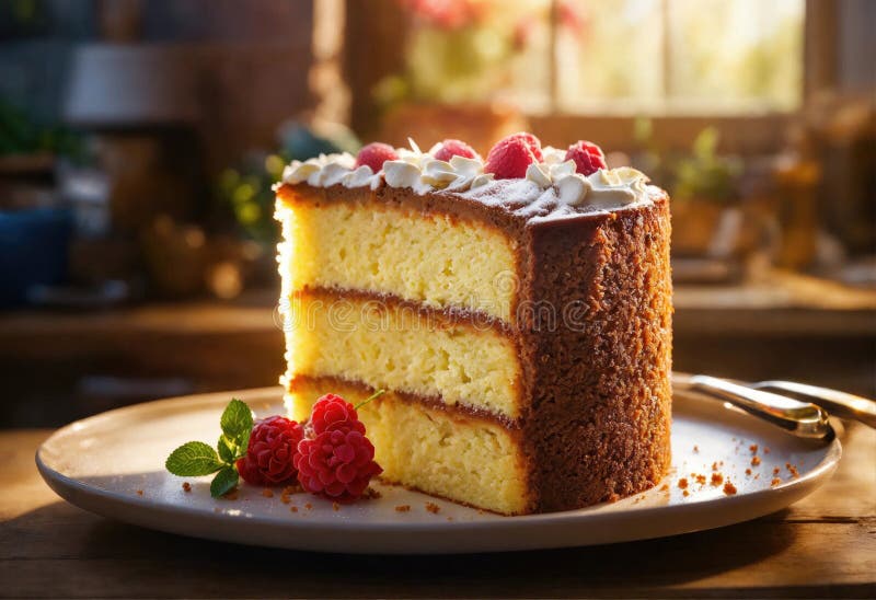 Piece of Sponge Cake on a Plate Stock Illustration - Illustration of ...