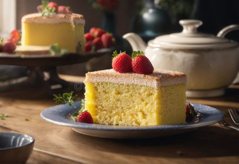 Piece of Sponge Cake on a Plate Stock Illustration - Illustration of ...