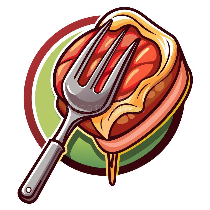 A piece of steak on a fork stock vector. Illustration of onions - 331006360