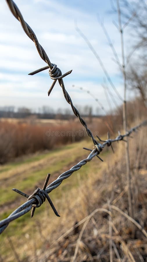 A Piece of Stretched Barbed Wire with Three Sharp Coils. Isolated on a ...