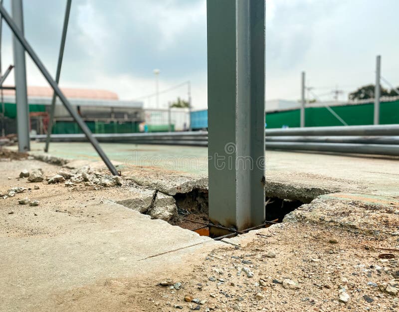 The Rod of Structural Steel Pier in an Underground Pit. Stock Image ...