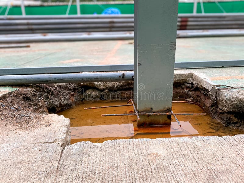 The Rod of Structural Steel Pier in an Underground Pit. Stock Image ...