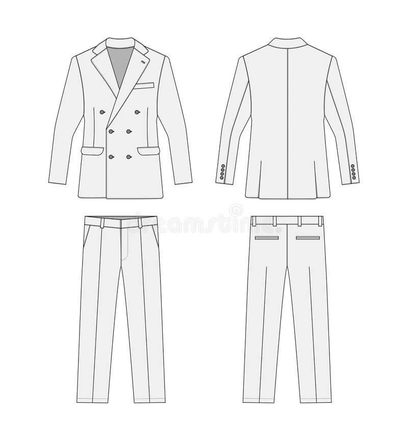 2 Piece Suits Double Breasted Vector Template Illustration | White ...