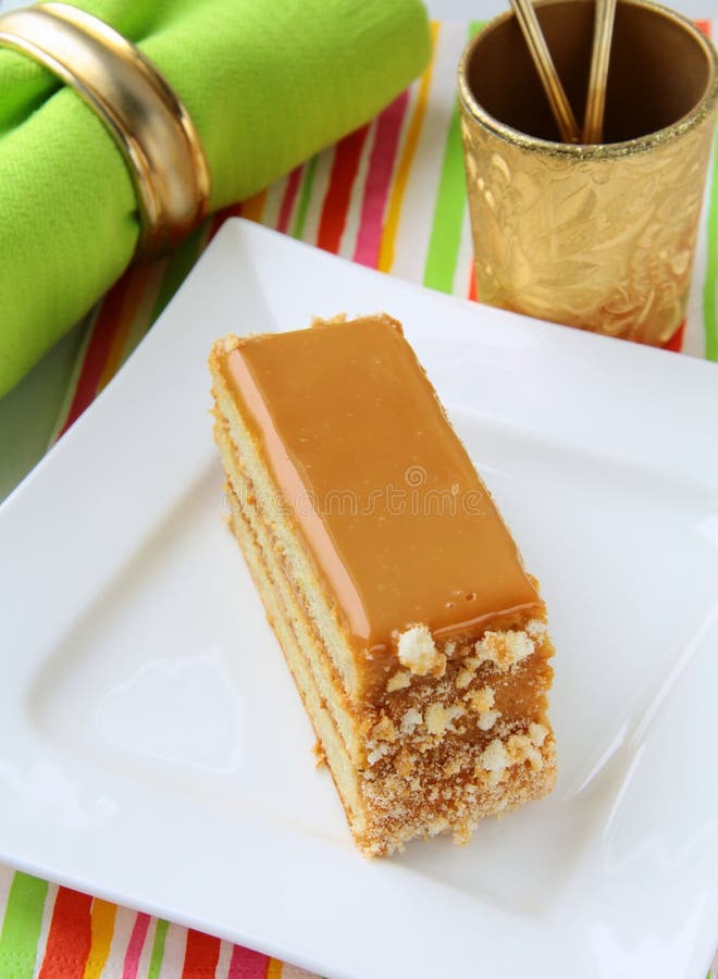 Piece of Sweet Cake with Caramel Cream Stock Photo - Image of caramel ...