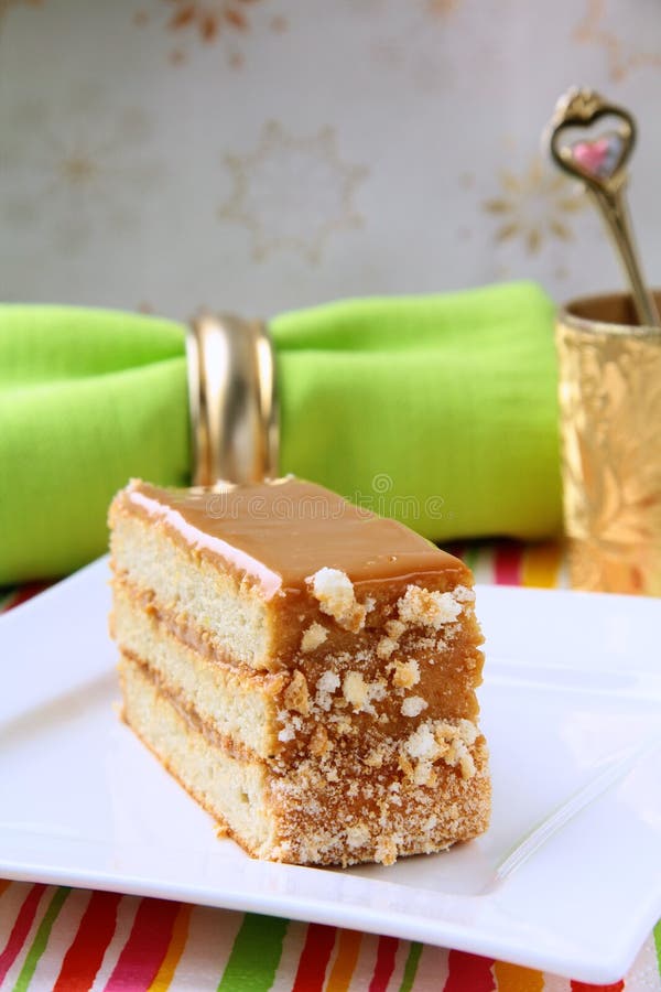 Piece of Cream Caramel Cake with Chocolate Stock Image - Image of ...