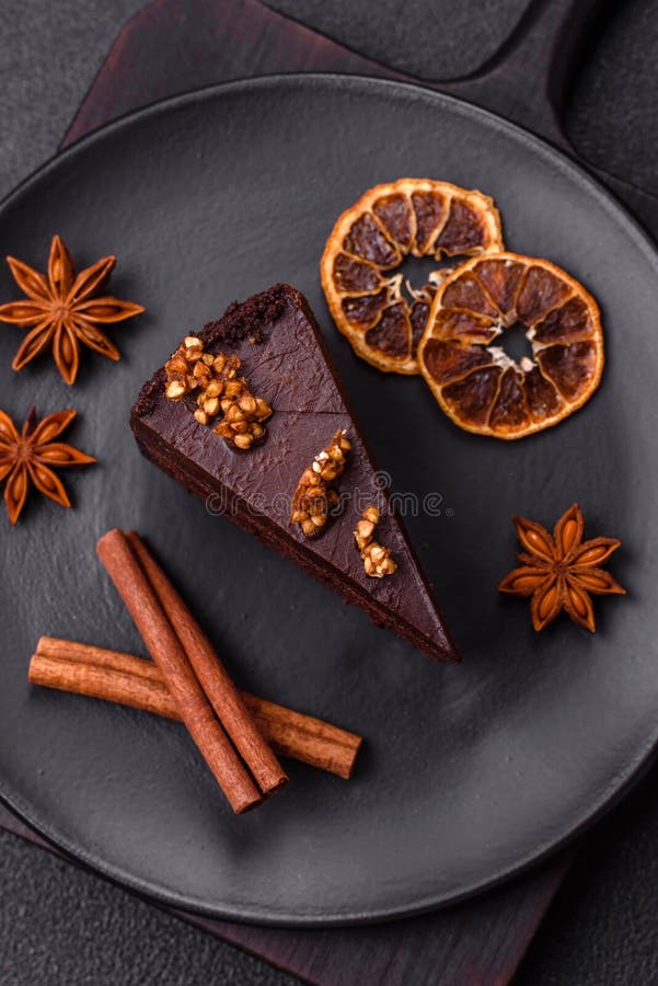 Piece of Sweet Chocolate Cake with Nuts Stock Image - Image of sweet ...