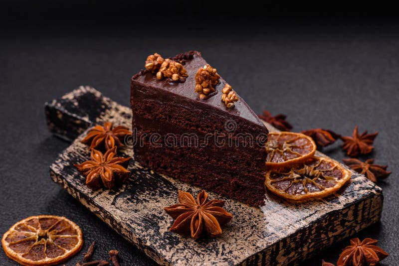 Piece of Sweet Chocolate Cake with Nuts Stock Photo - Image of fresh ...