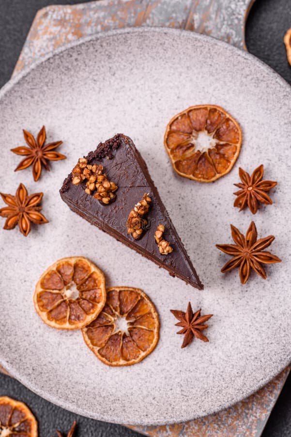 Piece of Sweet Chocolate Cake with Nuts Stock Photo - Image of food ...