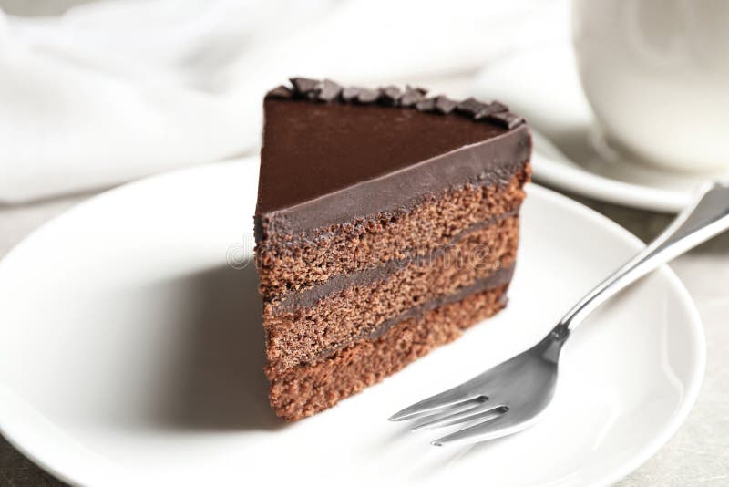 Piece of Tasty Chocolate Cake on Plate Stock Photo - Image of baked ...