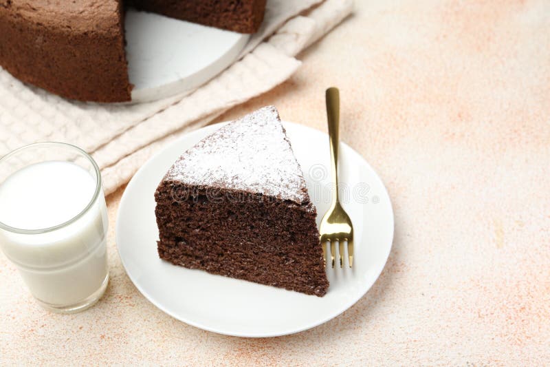 Piece of Tasty Chocolate Sponge Cake Served on Light Table Stock Image ...