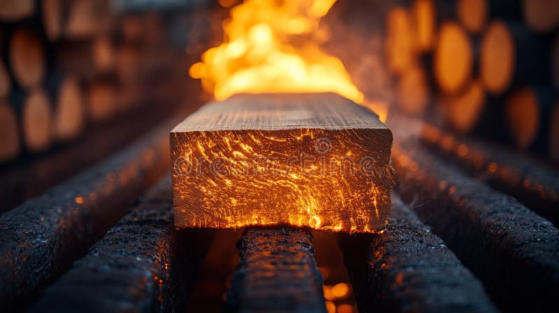 A Piece of Timber Catching Fire in a Furnace. Stock Image - Image of ...
