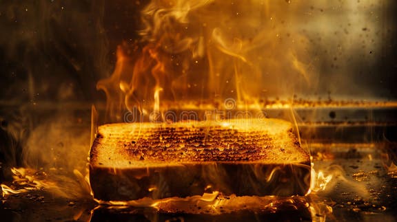 A Piece of Toast is Burning in a Fire Stock Image - Image of oven ...