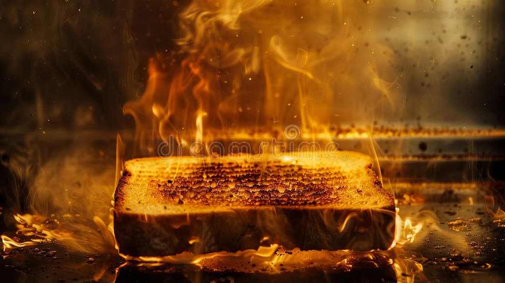 A Piece of Toast is Burning in a Fire Stock Image - Image of oven ...