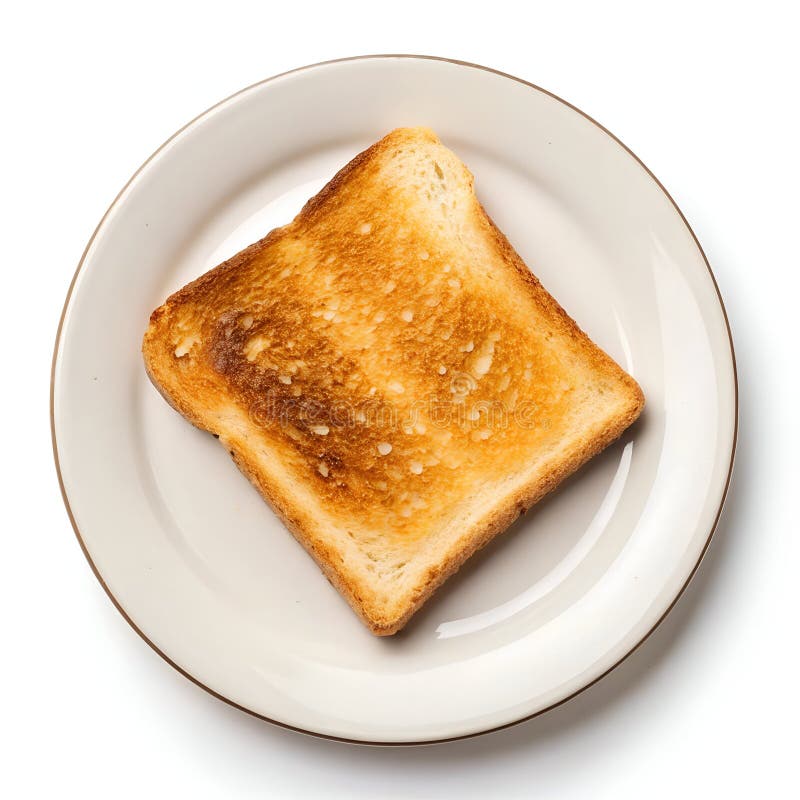 Piece of Toast on a Plate Isolated on White Background Stock ...
