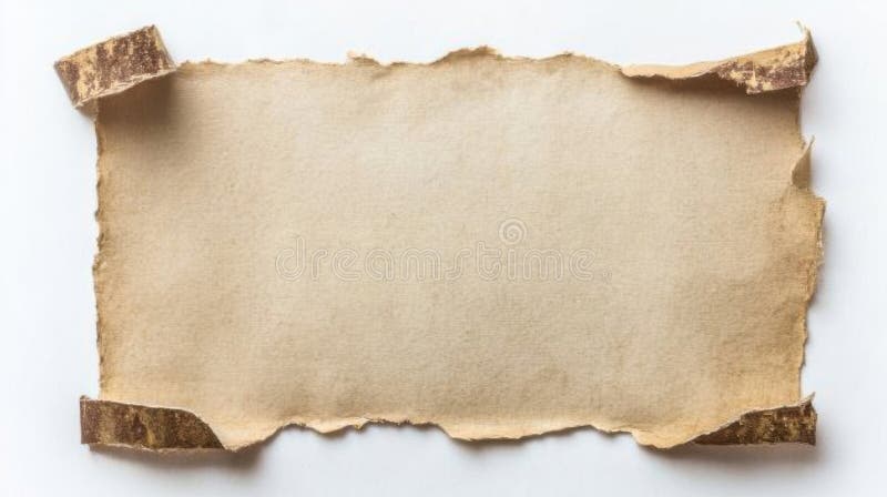 Torn Piece of Brown Parchment Secured with Tape on a White Background ...