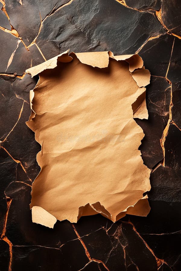 A Piece of Torn Parchment is Placed on a Dark, Cracked Surface ...
