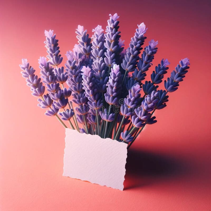 White Paper in a Bed of Purple Lavender. Flowers Background Stock ...