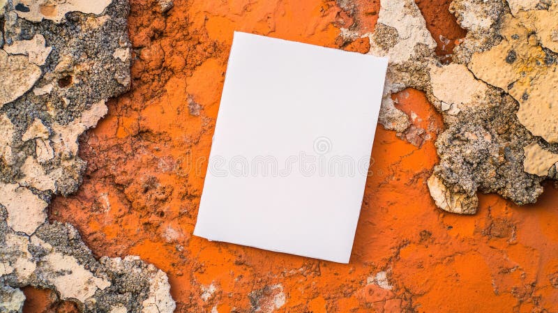 A Piece of White Paper Lies on a Rusted Surface, with a Rough Texture ...