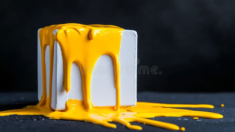 A Piece of White and Yellow Paint on a Black Surface Stock Image ...