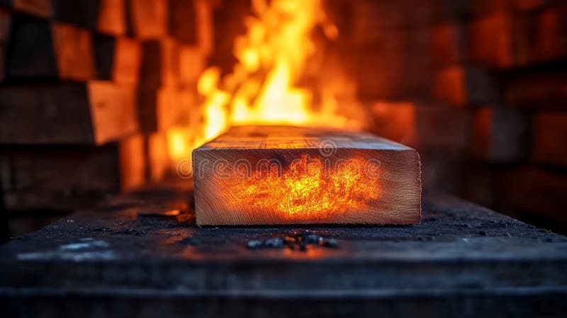 A Piece of Wood Catching Fire Near a Strong Flame in a Workshop. Stock ...