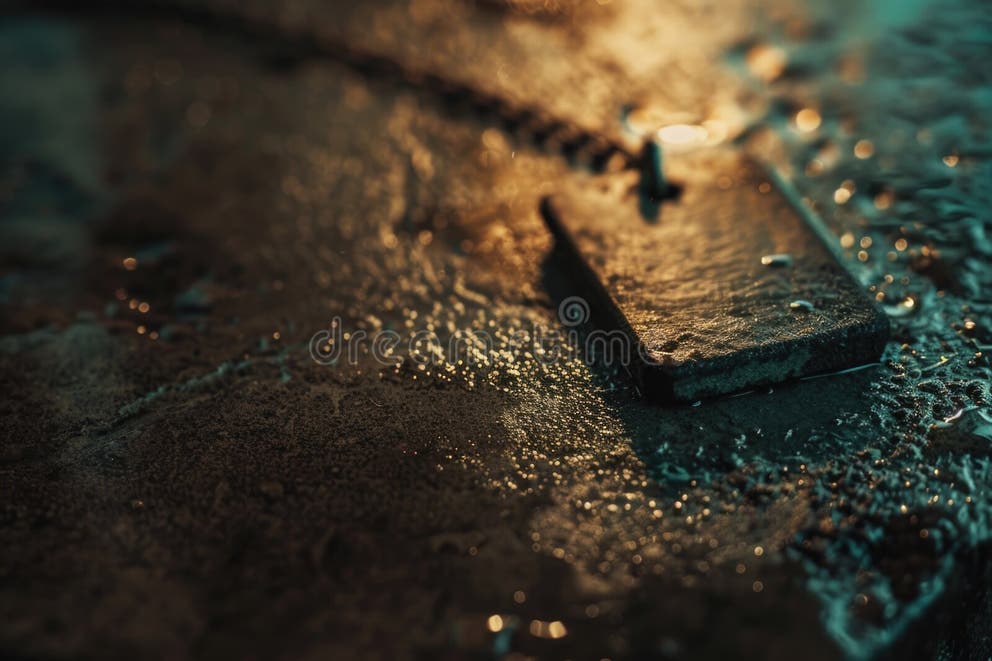 A Piece of Wood Lying on the Surface of a Small Puddle of Water Stock ...