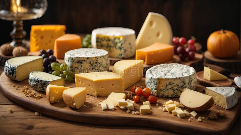 Pieces of Assorted Types of Cheese on a Wooden Table. Stock ...