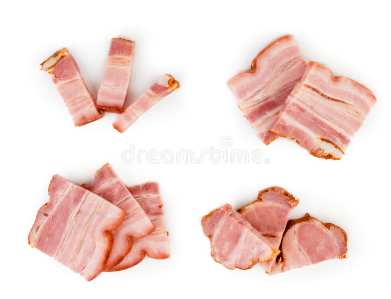 Pieces of Bacon in Different Compositions Close-up, Top View. Stock ...
