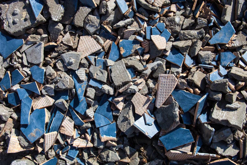 Pieces of Beaten Tiles and Concrete Blocks. Stock Photo - Image of pile ...