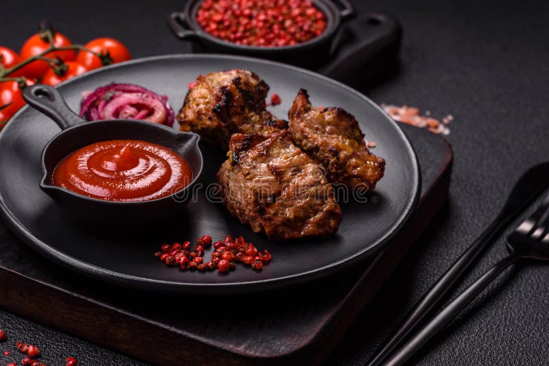 Pieces of Beef Meat Cut into Slices, Marinated with Salt and Spices ...