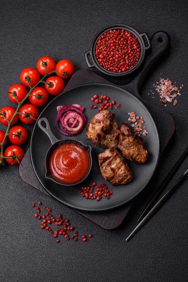 Pieces of Beef Meat Cut into Slices, Marinated with Salt and Spices ...