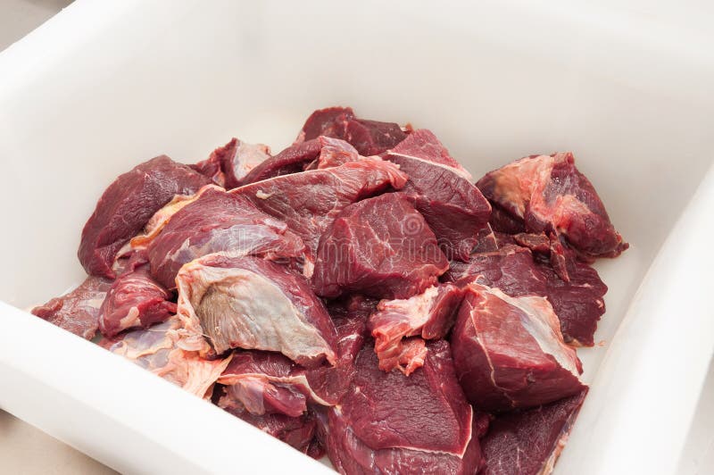 Large Pieces of Beef in a Plastic Container. Concept: Meat Production ...