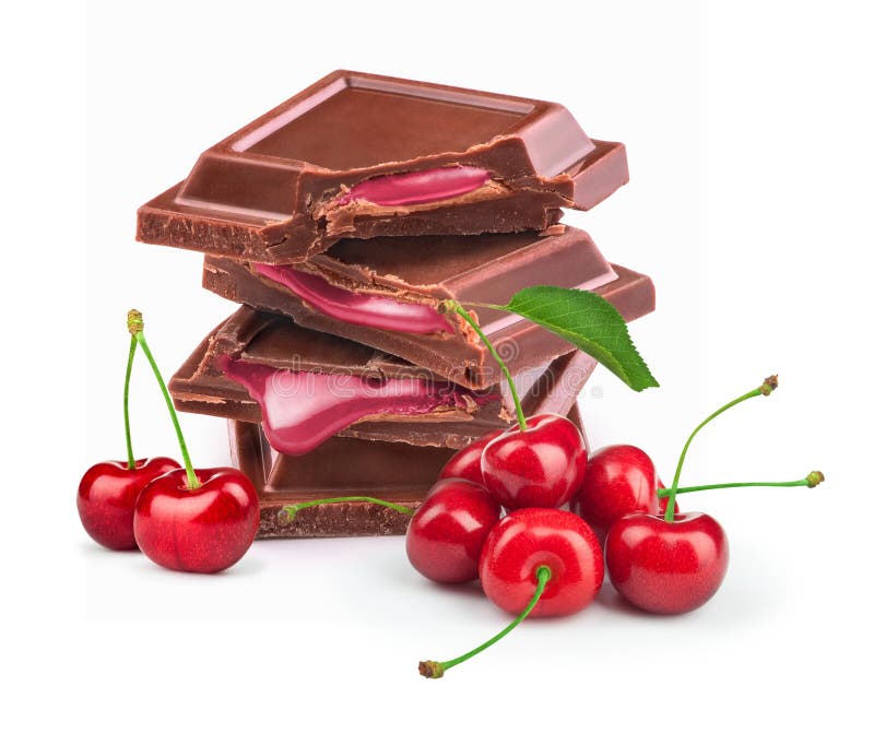 Pieces of Black Chocolate with Cherry Filling Stock Image - Image of ...